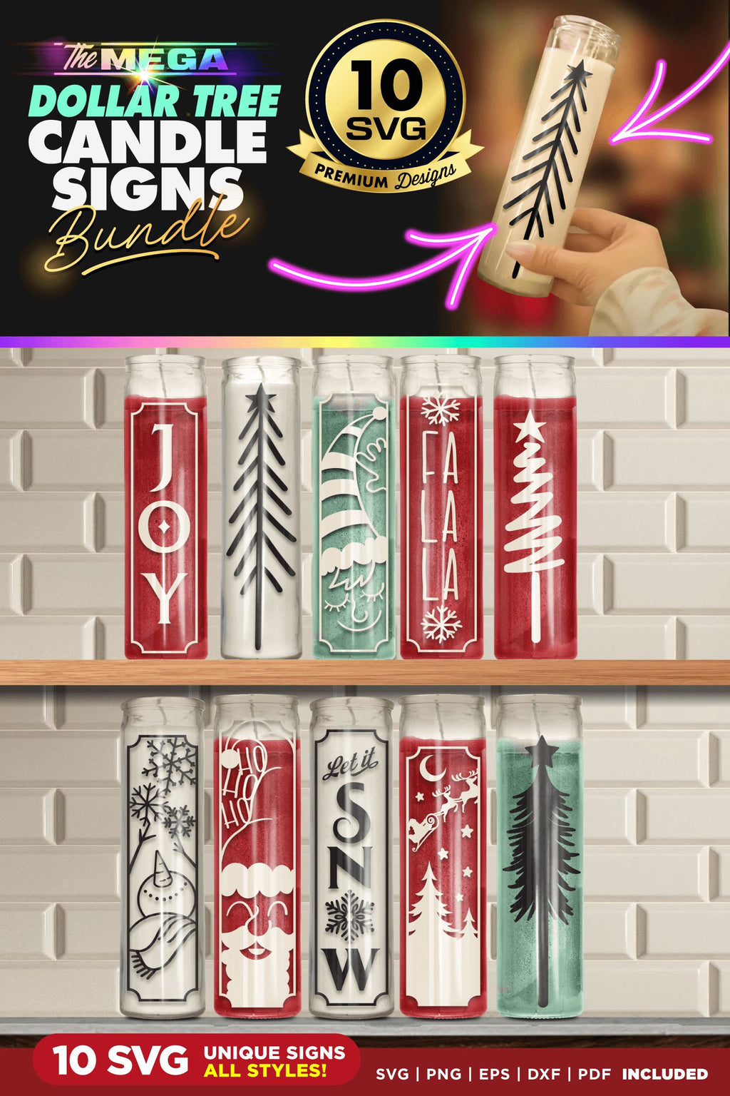 10 Christmas Candle Designs | Dollar Tree | SVG Bundle - So Fontsy