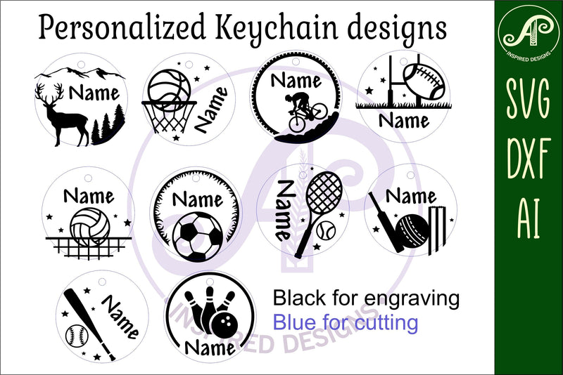 10 Sport theme keychain DIGITAL SVG personalized - So Fontsy