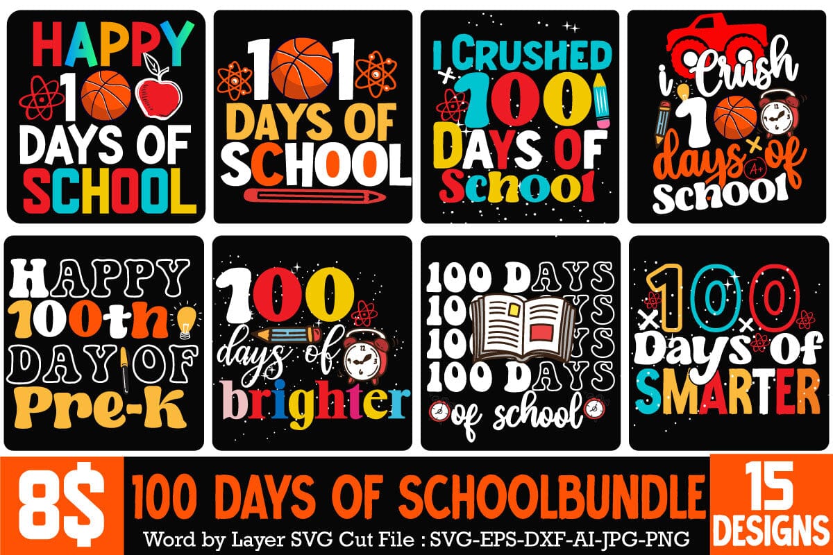 100 Days of School Bundle, Happy 100 Days of School SVG Bundle, Happy ...
