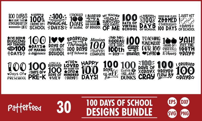 100 Days Of School SVG Designs Bundle - So Fontsy
