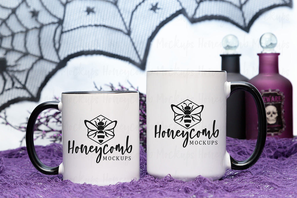 11oz and 15oz Black Accent mug mockup, Halloween Mug Mockup, Styled Mug ...