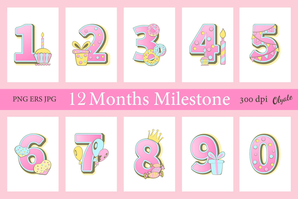 12 Months Baby Milestone. Milestones Sublimation. Mini-Bundle - So Fontsy