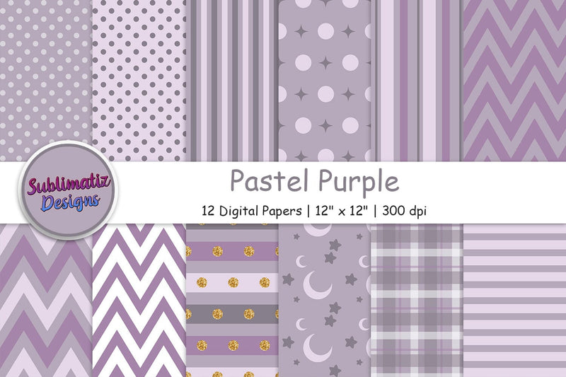 12 Pastel Purple Digital Papers - So Fontsy