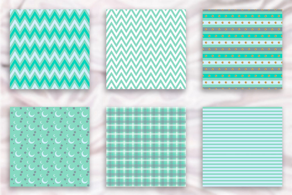 12 Pastel Turquoise Digital Papers - So Fontsy