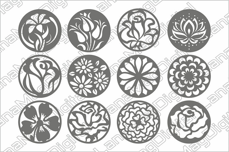 12 Round flower coasters svg, Floral Grill trivet laser cut files - So ...