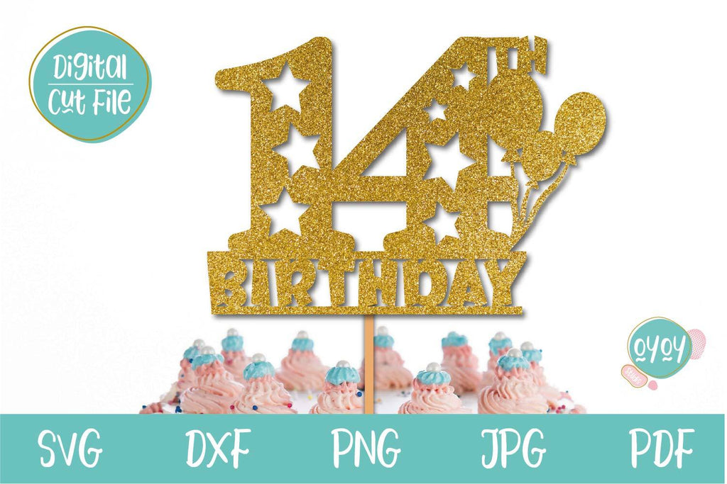 14th Birthday Cake Topper SVG | Fourteen Birthday Number SVG - So Fontsy