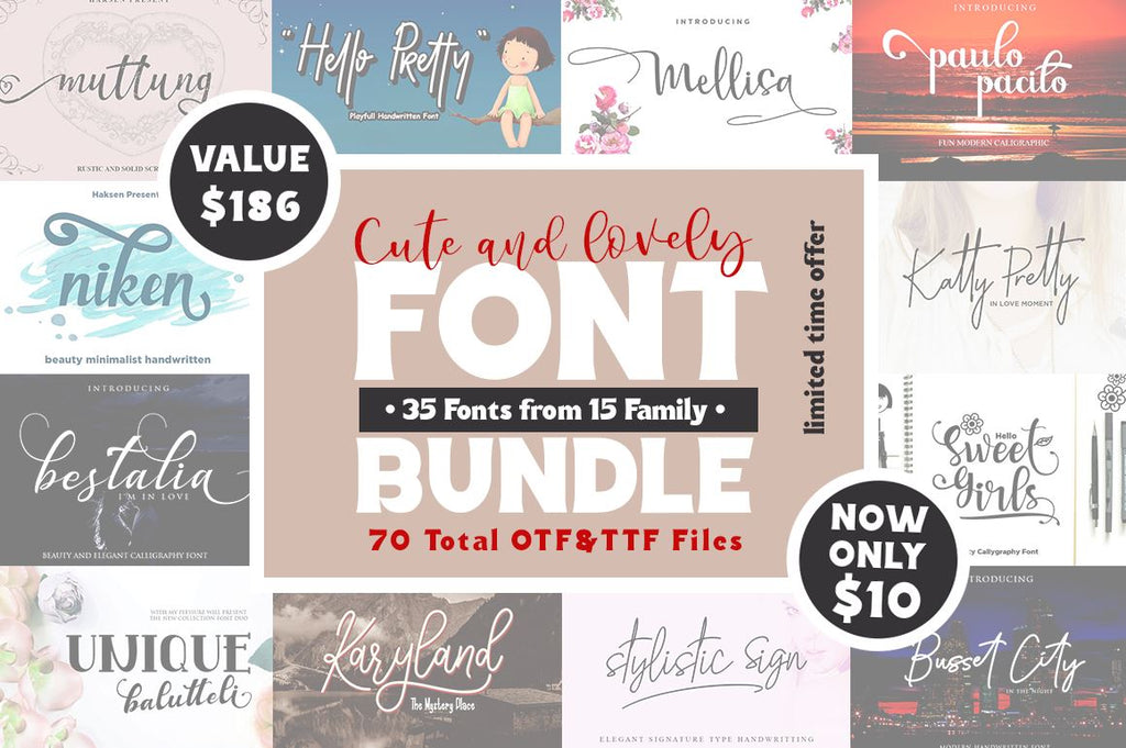 15 Family Fonts in Cute and Lovely Font Bundle - So Fontsy