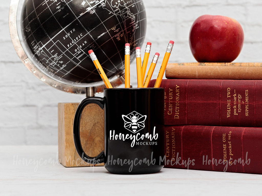 15 Ounce Black Mug Mockup, Teacher Mockup, School Mockup, Styled Mug ...