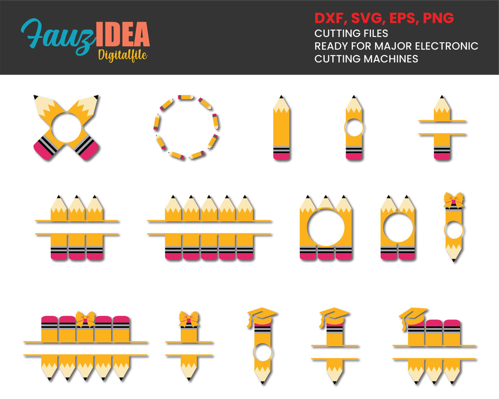 15 Pencil SVG Bundle, Monogram Frame, School SVG, Name Frame, Digital ...