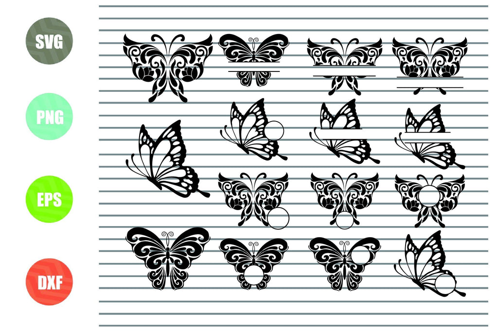 15 Styles Butterfly Monogram Svg Png Dxf Eps Cut Files - So Fontsy