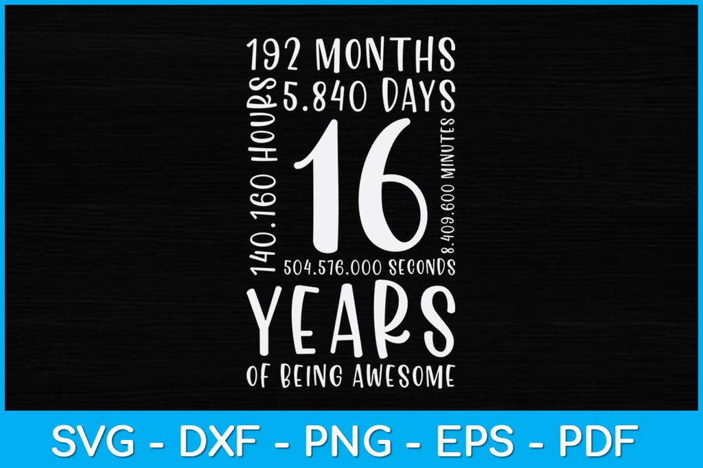 16th Birthday Kids Gift 16 Year Old Boys Girls Sixteen Svg Design - So ...