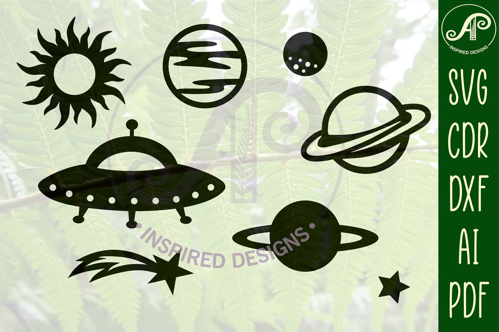 17 Space theme cut out designs, laser cut file, shapes. SVG - So Fontsy