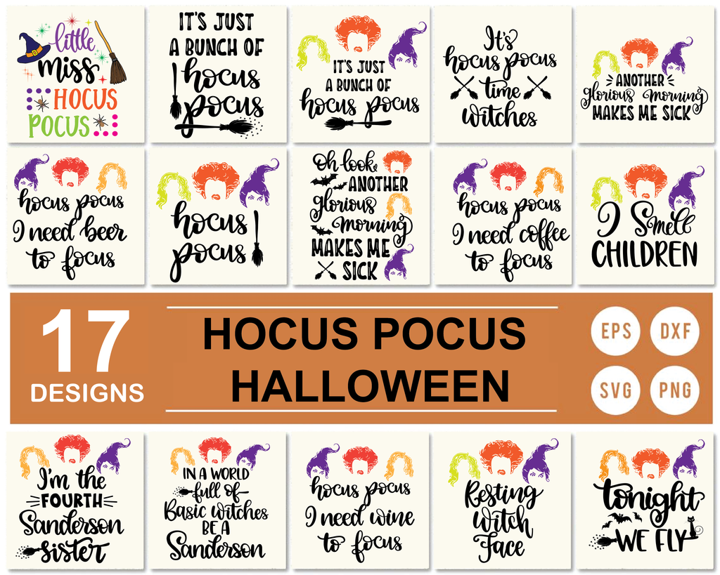 17 Styles Hocus Pocus Halloween Svg Bundle - So Fontsy