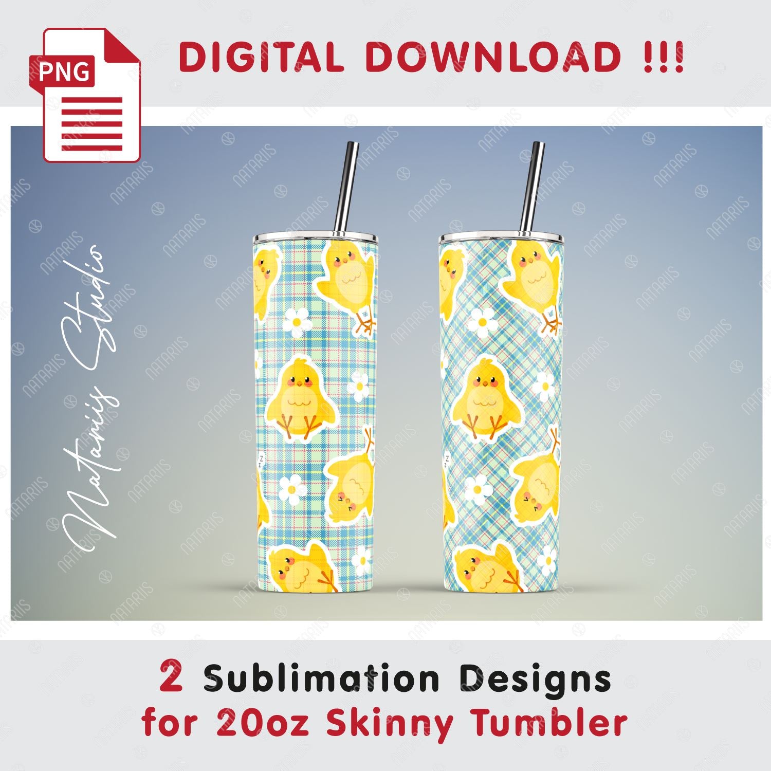 2 Funny Easter chicks patterns for 20oz SKINNY TUMBLER - So Fontsy