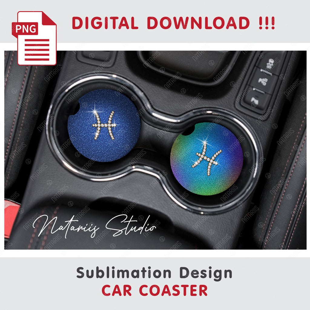 2 PISCES Diamond Zodiac Signs. Coaster Sublimation Design. - So Fontsy