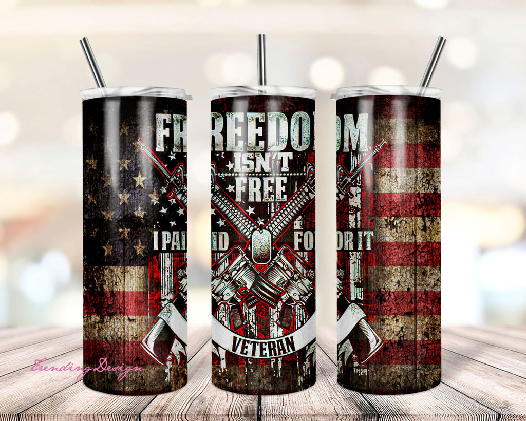 20 oz Skinny Tumbler Patriotic USA Freedom isnt Free Veterans ...