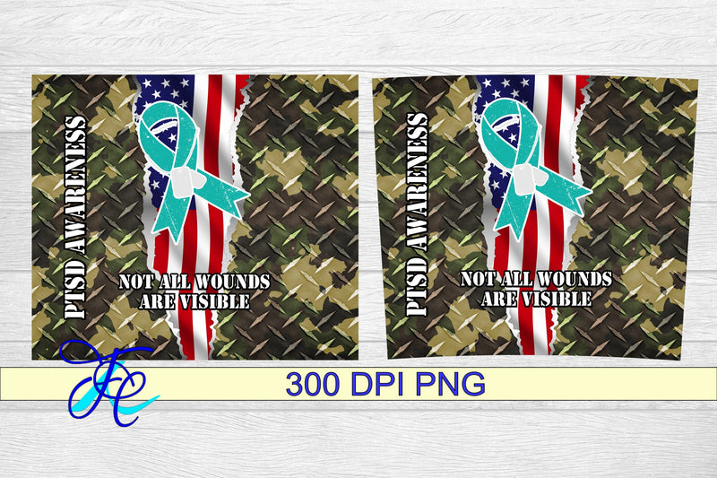 20 oz Tumbler Seamless Sublimation Wrap - PTSD Awareness Flag - So Fontsy