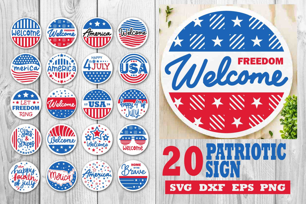 20 Patriotic Sign, 4th of July svg, dxf, eps, png - So Fontsy