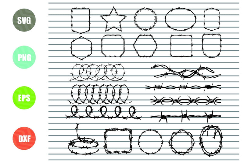 22 Styles Barbed Wire Svg Png Dxf Eps Cut Files - So Fontsy