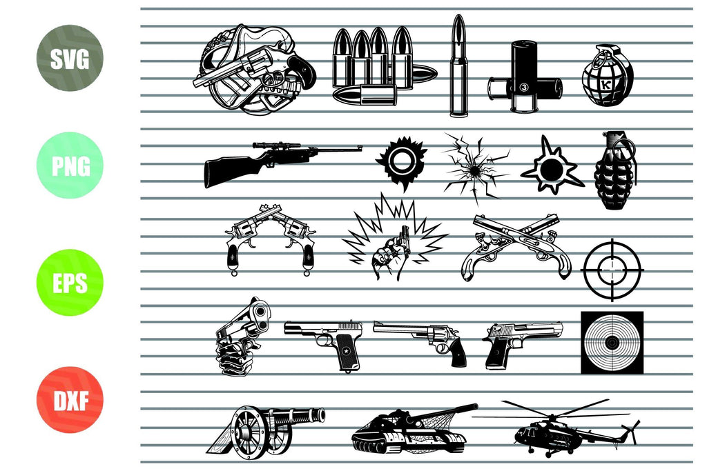 22 Styles Weapon svg, Army svg, Pistol svg, Dagger svg, Gun clipart, G ...
