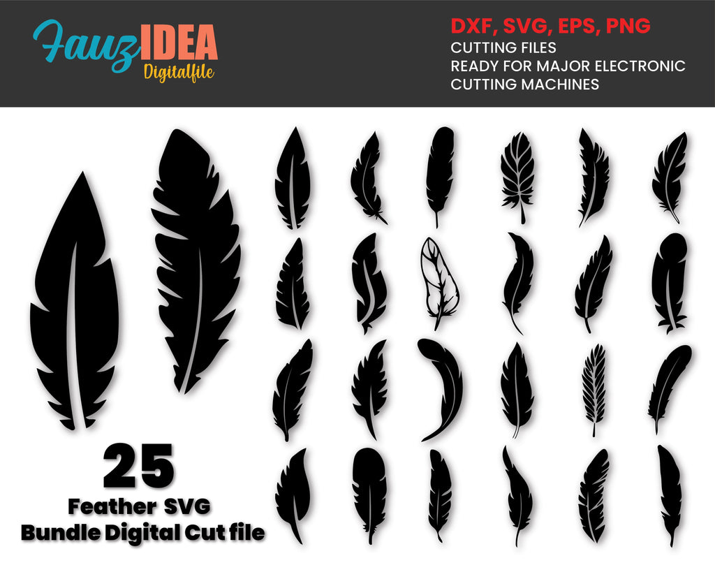 25 Feathers Digital Cut Files - Digital Files - Feather SVG - Feather ...