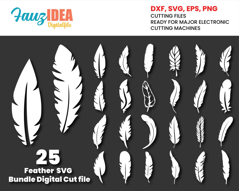 25 Feathers Digital Cut Files - Digital Files - Feather SVG - Feather ...