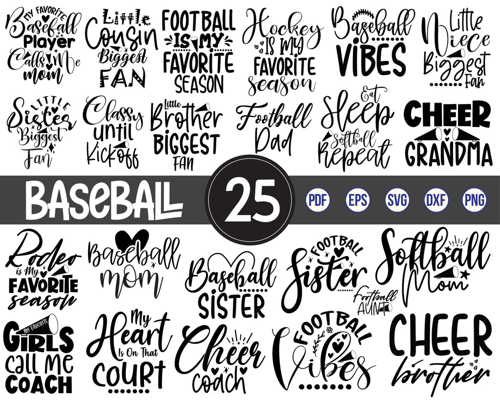 25 Sports SVG Bundle, Baseball Svg Bundle, Football svg - So Fontsy
