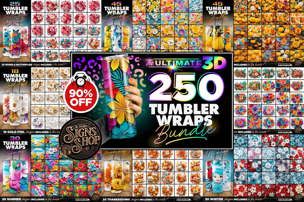 250 MEGA Bundle 3D Tumblers Wraps - So Fontsy