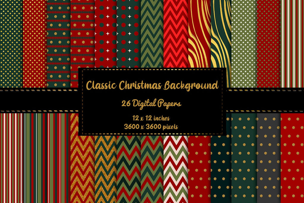 26 Clasic Christmas Background Digital Papers Bundle - So Fontsy