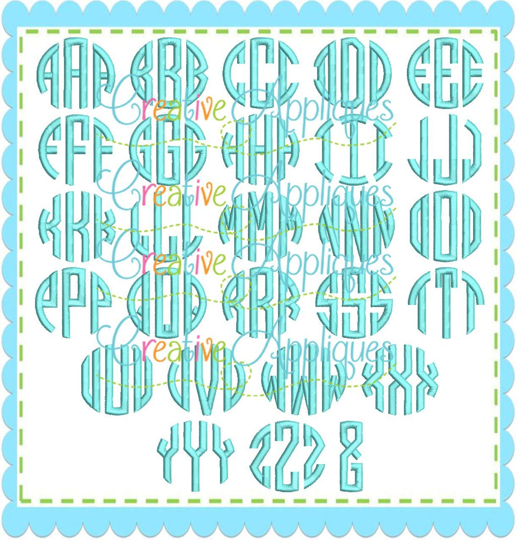 3 Letter Circle Monogram Embroidery Font - So Fontsy