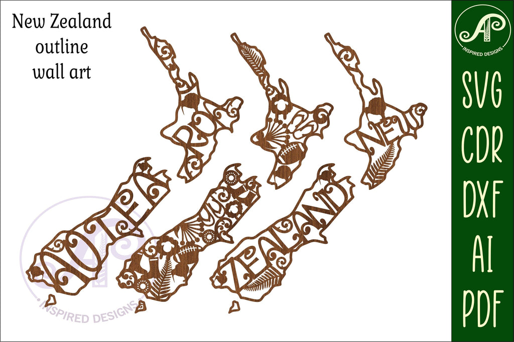 3 New Zealand outline SVG laser cut files - So Fontsy