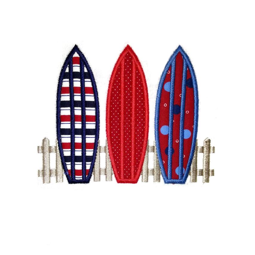 3 Surfboards on Fence Applique Embroidery - So Fontsy