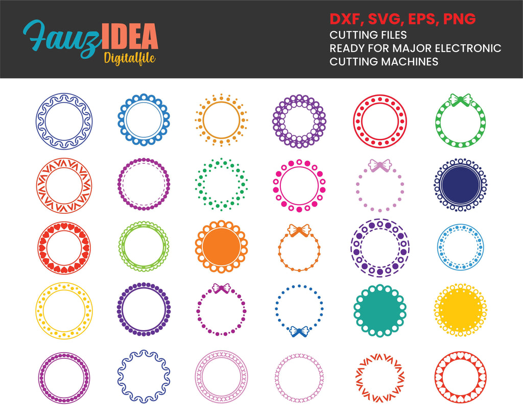 30 Circle Frames Svg, Initial Frames Svg, Monogram Frame Svg, Round ...