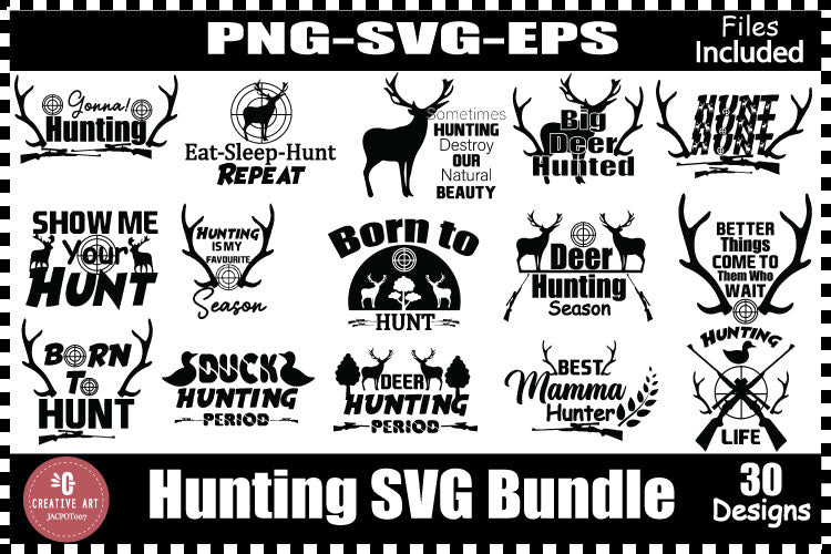 30 Hunting SVG Bundle - Hunter SVG, Deer SVG, Wild SVG - So Fontsy