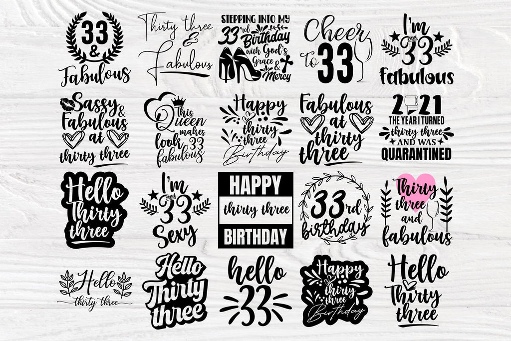 33rd Birthday SVG Bundle, Birthday Shirt Designs - So Fontsy