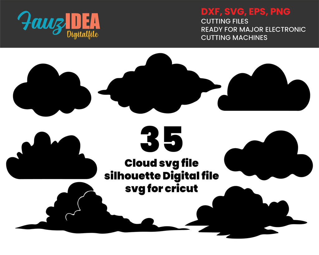 35 Cloud Svg, Cricut Cloud, Instant Download, Sky Svg, Summer Clipart ...