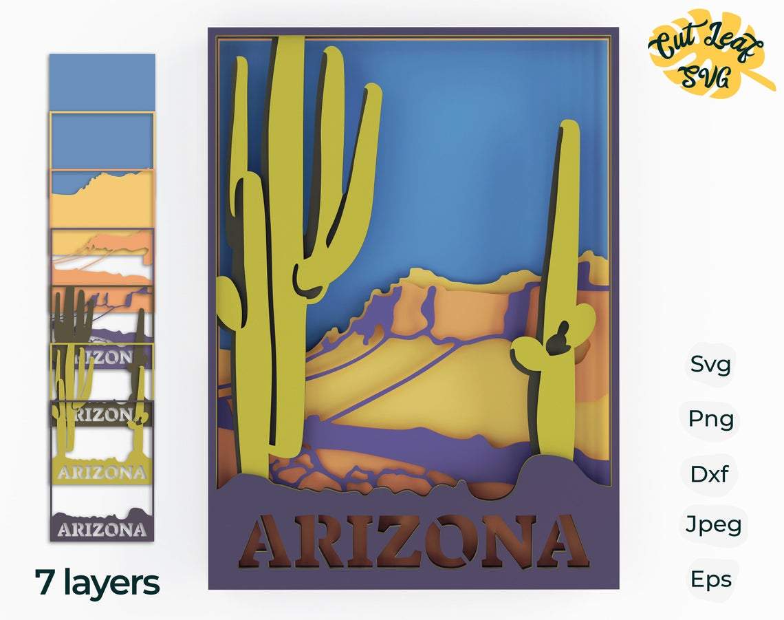 3d Arizona layered svg, western svg, desert svg, laser cut file, cnc ...