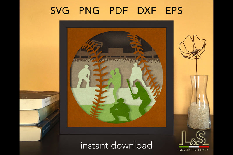 3D Baseball Shadow Box Design | Paper Cut Light Box Svg - So Fontsy