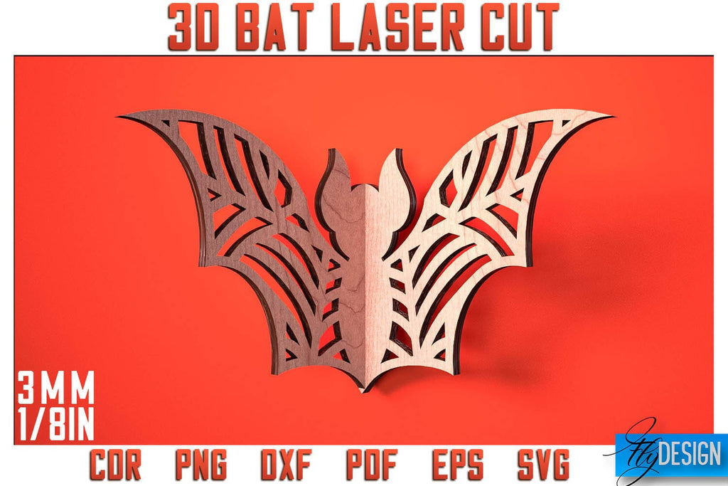 3D Bat Laser Cut SVG | Bat Laser Cut SVG Design | CNC Files - So Fontsy