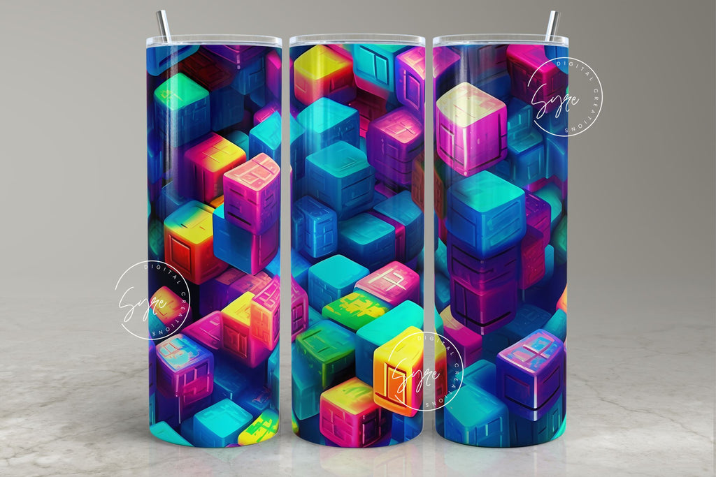 3D Blocks Tumbler, Rainbow Colors Cube, 3D Geometric Patterns Tumbler ...