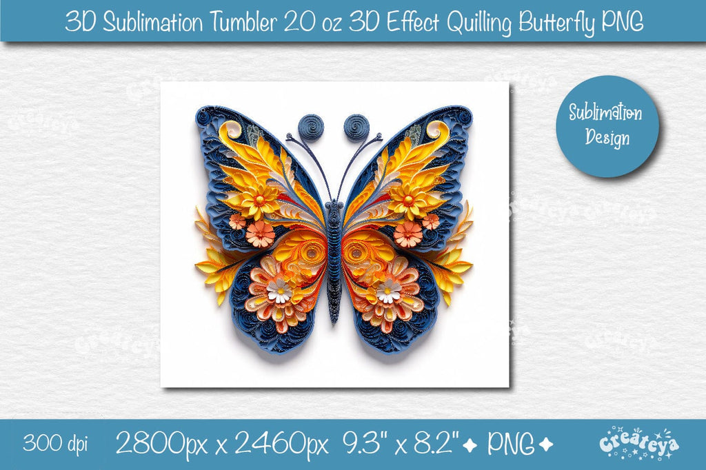 3d Butterfly tumbler wrap Butterfly 3d sublimation tumbler 3d Quilling ...