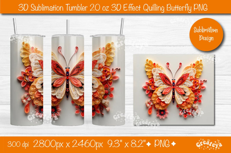 3d Butterfly tumbler wrap Butterfly 3d sublimation tumbler 3d Quilling ...