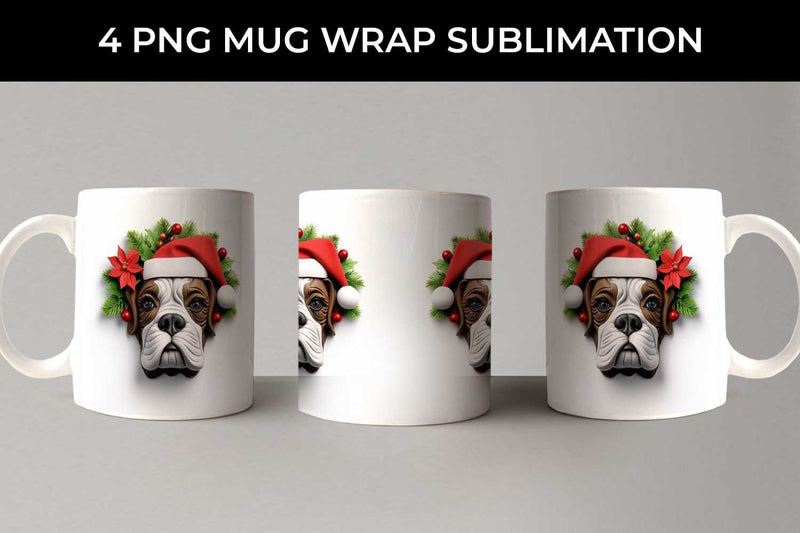 3D Christmas Boxer Dog Mug Wrap Sublimation PNG Bundle Free For ...