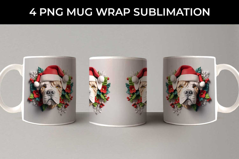 3D Christmas Boxer Dog Mug Wrap Sublimation PNG Bundle Free For ...