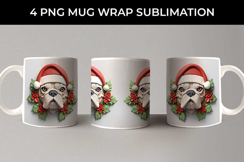 3D Christmas Boxer Dog Mug Wrap Sublimation PNG Bundle Free For ...