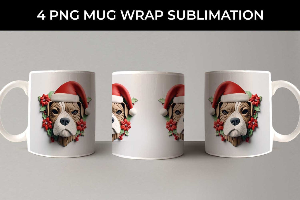 3D Christmas Boxer Dog Mug Wrap Sublimation PNG Bundle Free For ...