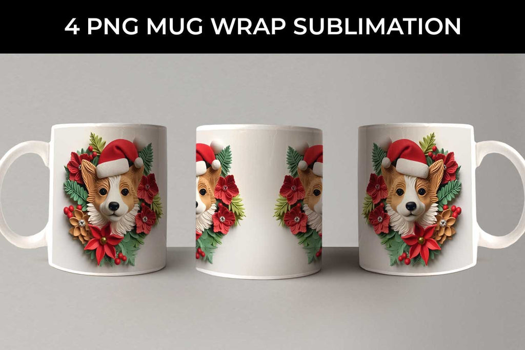 3D Christmas Corgi Dog Mug Wrap Sublimation PNG Bundle Free For ...