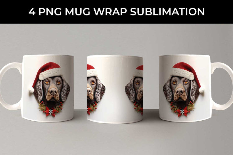 3D Christmas German Shorthaired Dog Mug Wrap Sublimation PNG Bundle ...