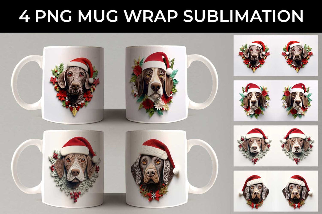 3D Christmas German Shorthaired Dog Mug Wrap Sublimation PNG Bundle ...