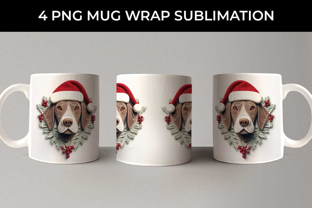 3D Christmas German Shorthaired Dog Mug Wrap Sublimation PNG Bundle ...